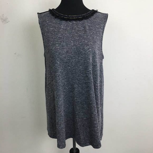 THML | Tops | Thml Blueblack Sleeveless Knit Sweater W Fringe | Poshmark
